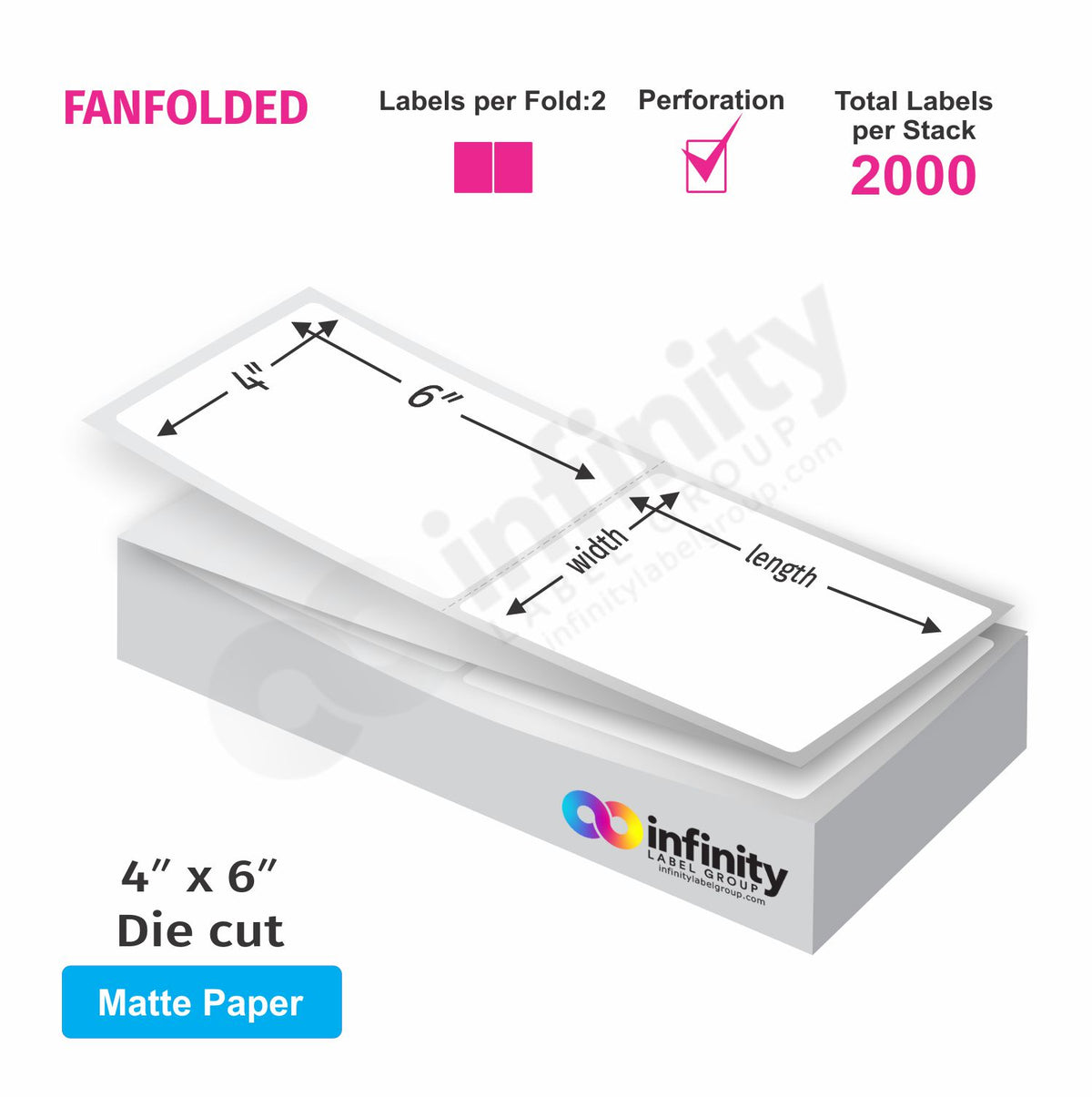 4" x 6" Blank Inkjet Fanfold Labels - Die Cut Matte Paper, 2 Labels-Fo ...